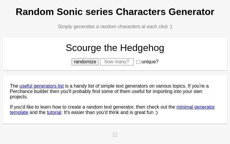 Random Sonic series Characters Generator