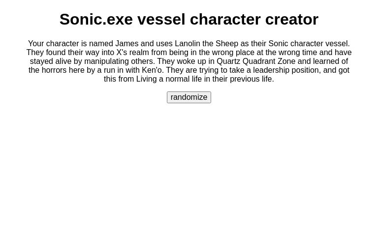 Sonic.exe vessel character creator ― Perchance Generator