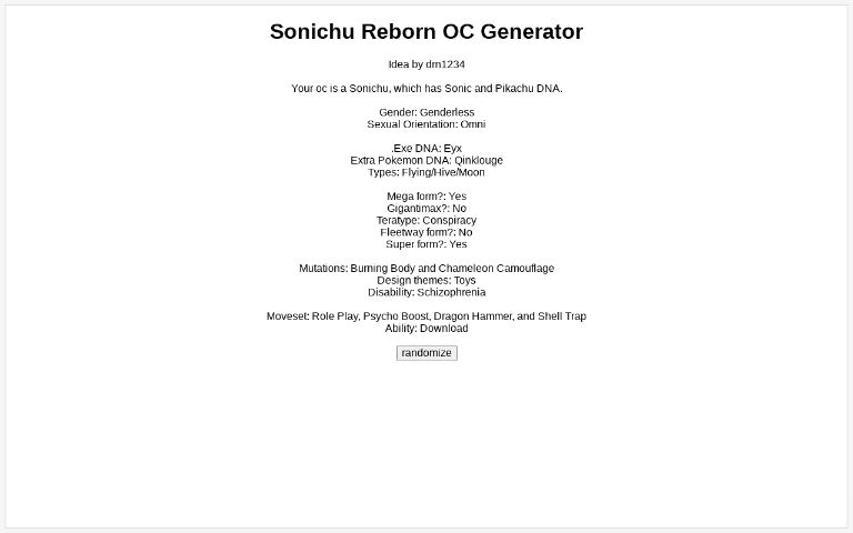 Sonichu Reborn OC Generator