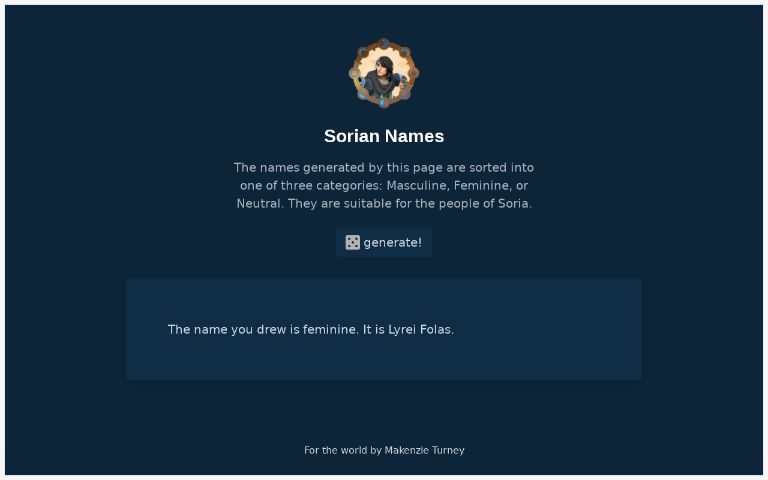 Sorian Names ― Perchance Generator