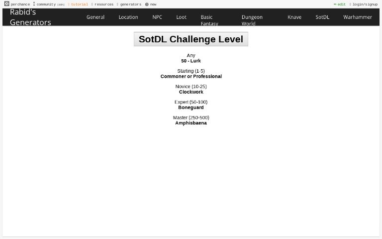 SotDL Challenge Level ― Perchance Generator