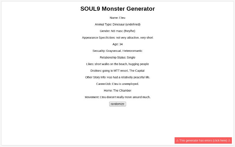 SOUL9 Monster Generator