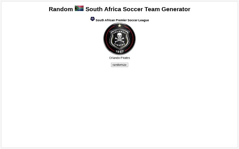 Random South Africa Soccer Team Generator