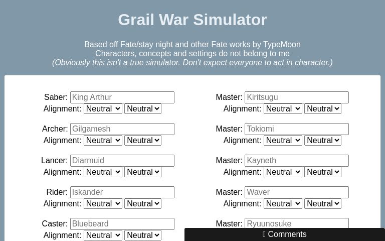 Grail War Simulator ― Perchance Generator