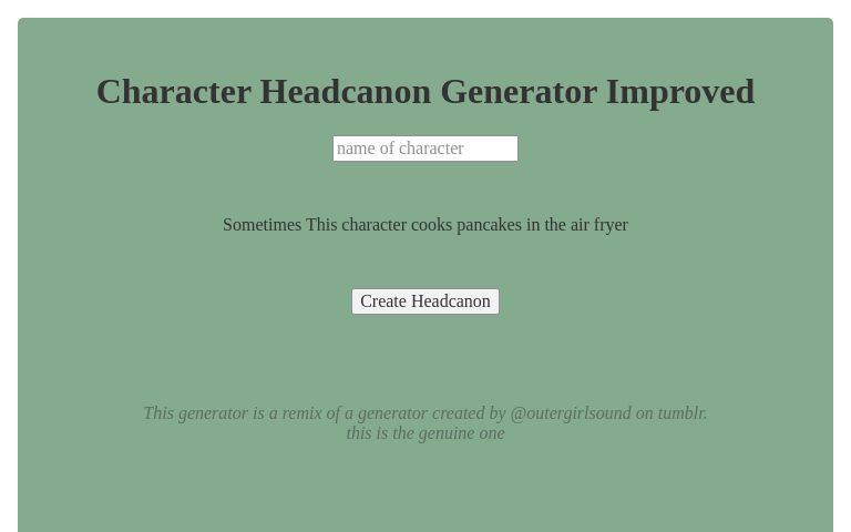 Character Headcanon Generator Improved
