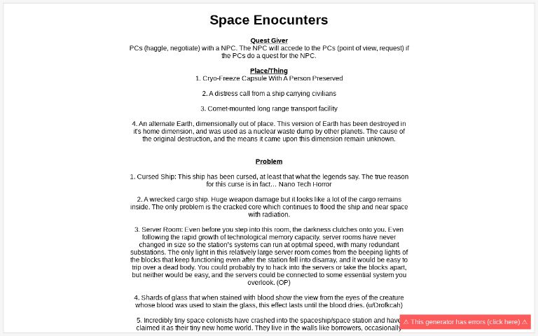 Space Enocunters ― Perchance Generator