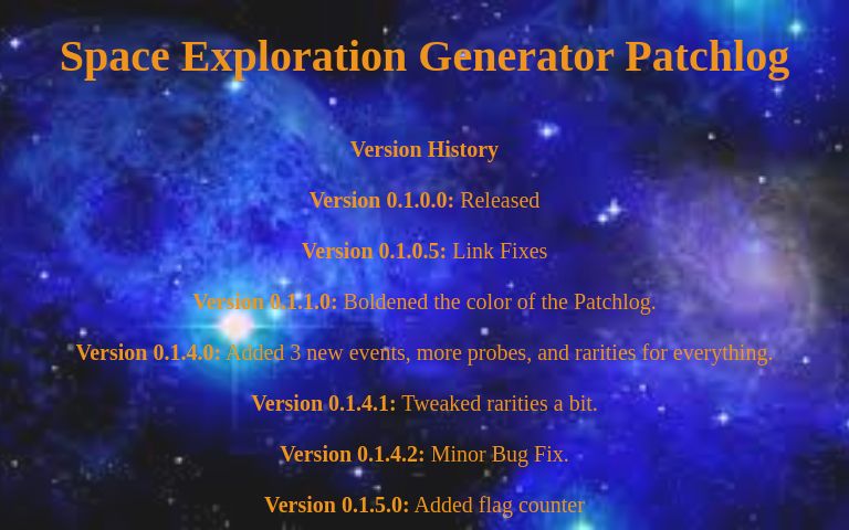 Space Exploration Generator Patchlog