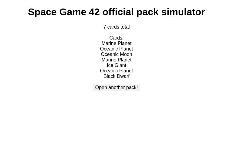 Space Game 42 official pack simulator ― Perchance Generator