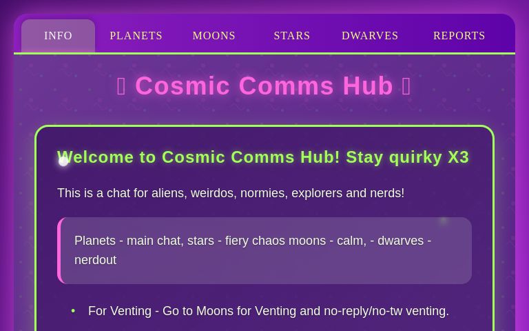 🚀 Cosmic Comms Hub 👽 ― Perchance Generator