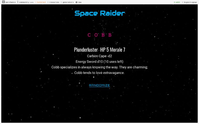 Space Raider ― Perchance Generator