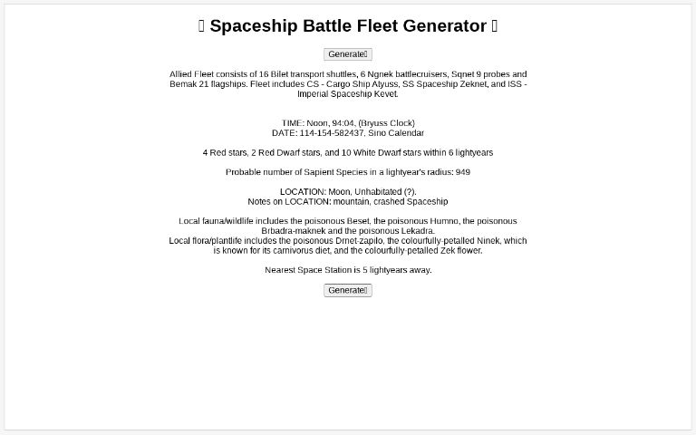 🪐 Spaceship Battle Fleet Generator 🚀