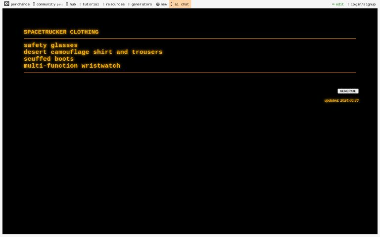 Spacetrucker Clothing ― Perchance Generator