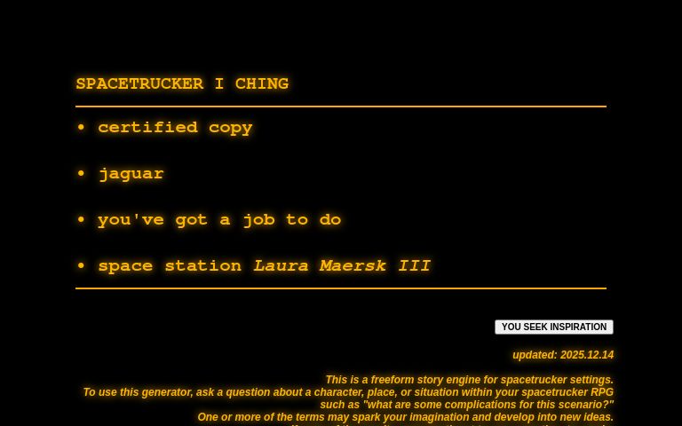 Spacetrucker I Ching ― Perchance Generator