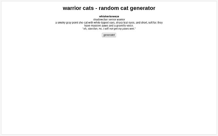 warrior cats - random cat generator