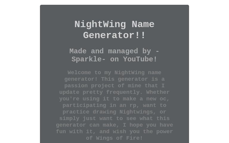 NightWing Name Generator!!