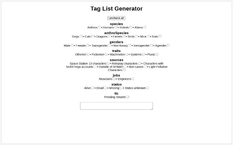 Tag List Generator
