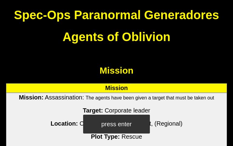 Spec-Ops Paranormal Generadores