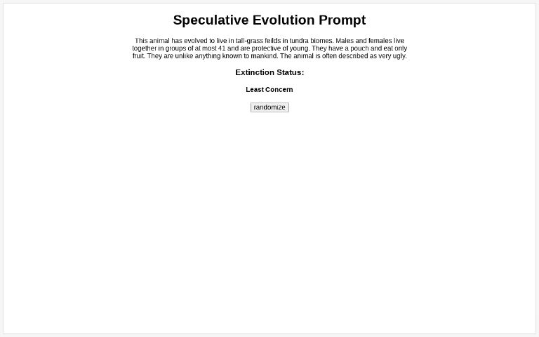 Speculative Evolution Prompt ― Perchance Generator