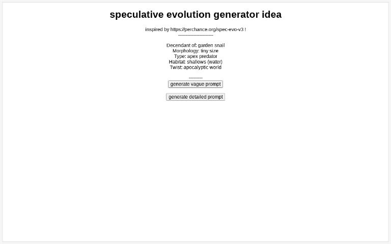 speculative evolution generator idea