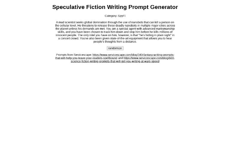 Speculative Fiction Writing Prompt Generator
