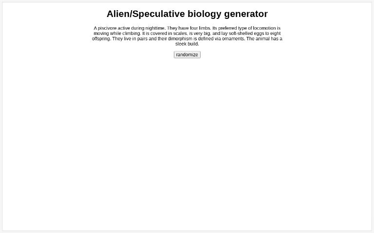 Alien Speculative Biology Generator