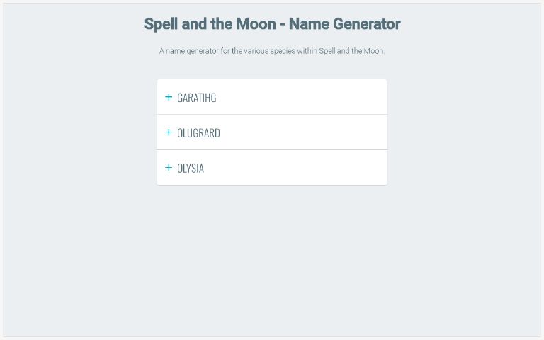 Spell and the Moon - Name Generator
