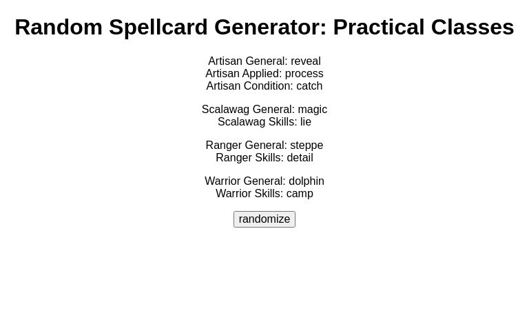 Random Spellcard Generator: Practical Classes