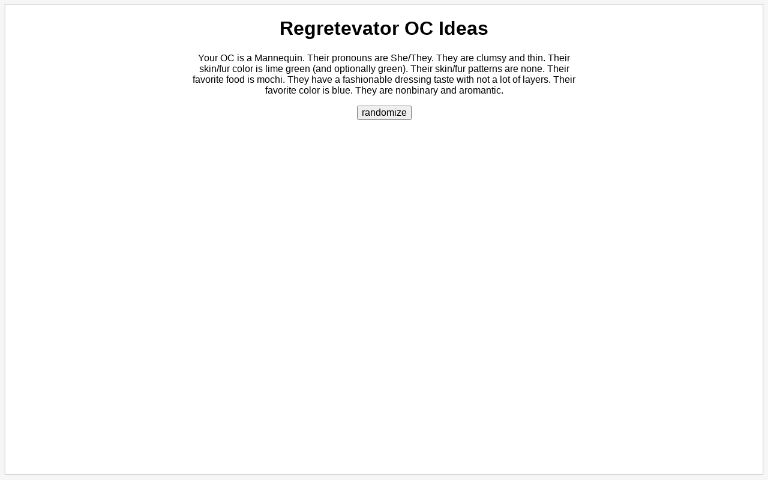 Regretevator OC Ideas ― Perchance Generator