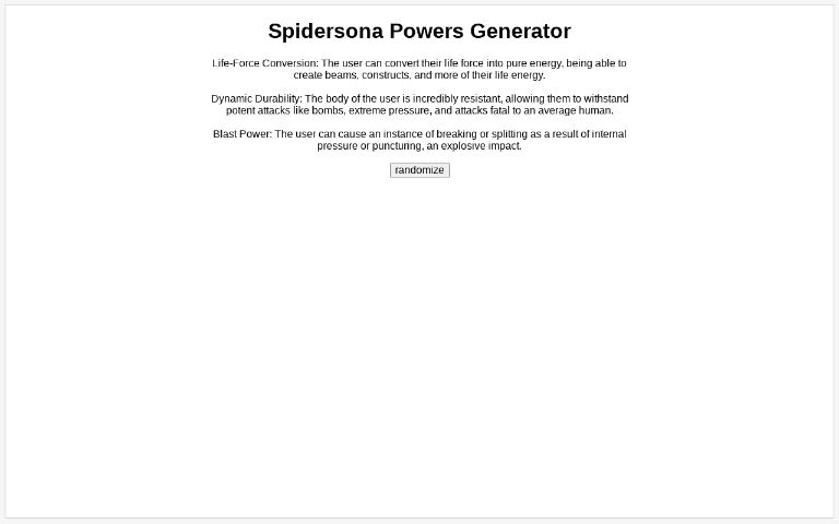 Spidersona Powers Generator
