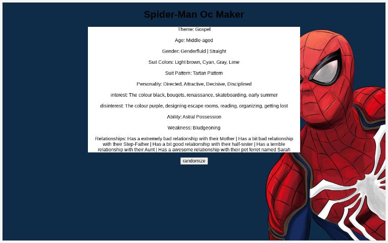 Spider-Man Oc Maker ― Perchance Generator