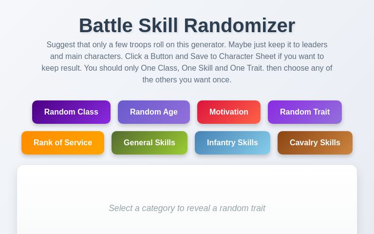 Battle Skill Randomizer ― Perchance Generator