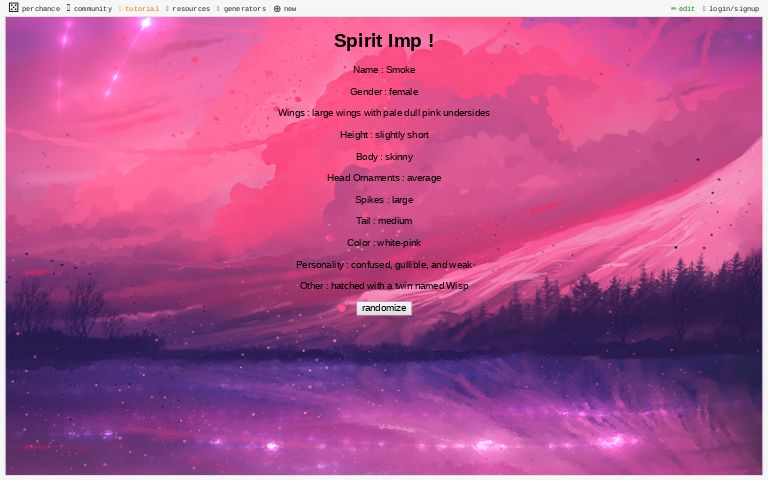 Spirit Imp ! ― Perchance Generator