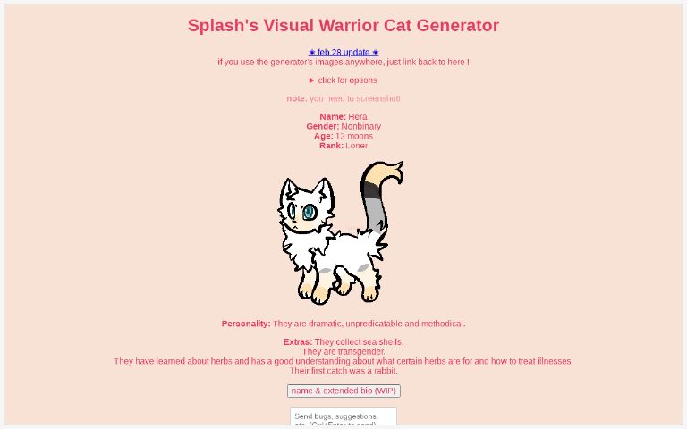 Splash's Visual Warrior Cat Generator