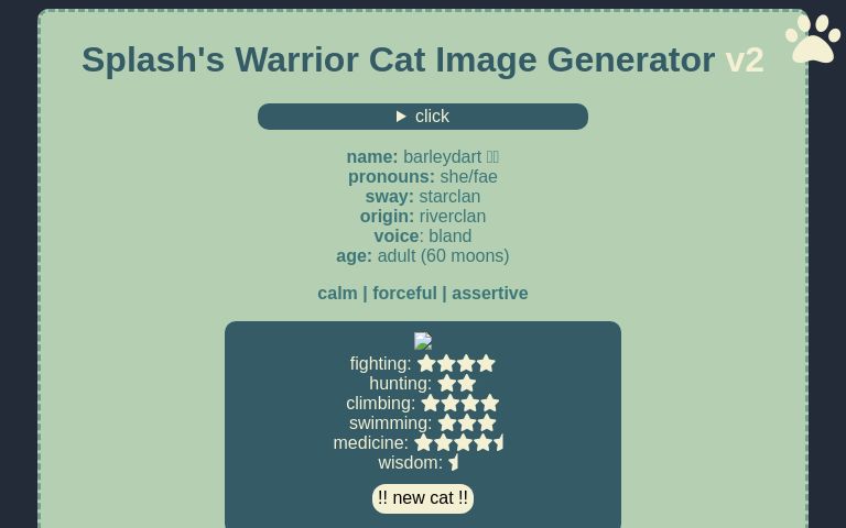 Splash's Warrior Cat Image Generator v2