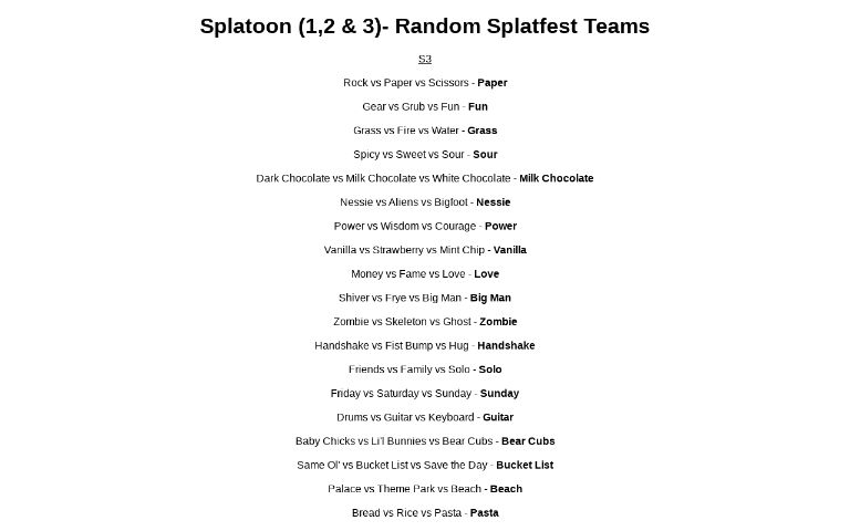 Splatoon (1,2 & 3)- Random Splatfest Teams ― Perchance Generator