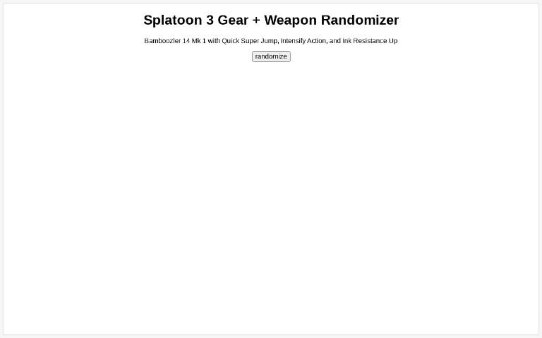 Splatoon 3 Gear + Weapon Randomizer ― Perchance Generator