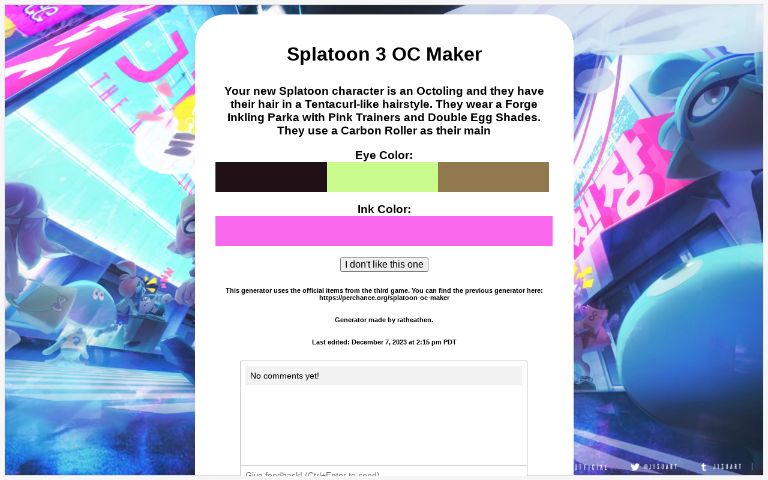 Splatoon 3 OC Maker ― Perchance Generator