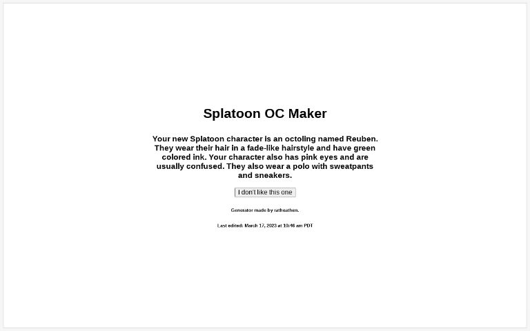 Splatoon OC Maker ― Perchance Generator