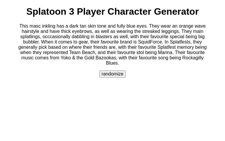 Splatoon 3 Player Character Generator