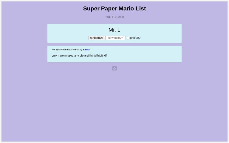 Super Paper Mario List ― Perchance Generator
