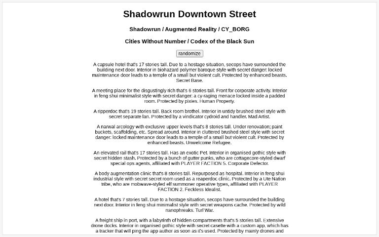 Shadowrun Downtown Street ― Perchance Generator