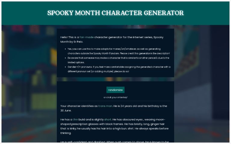 SPOOKY MONTH CHARACTER GENERATOR