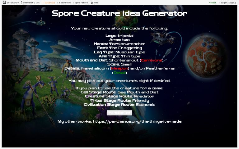 Spore Creature Idea Generator