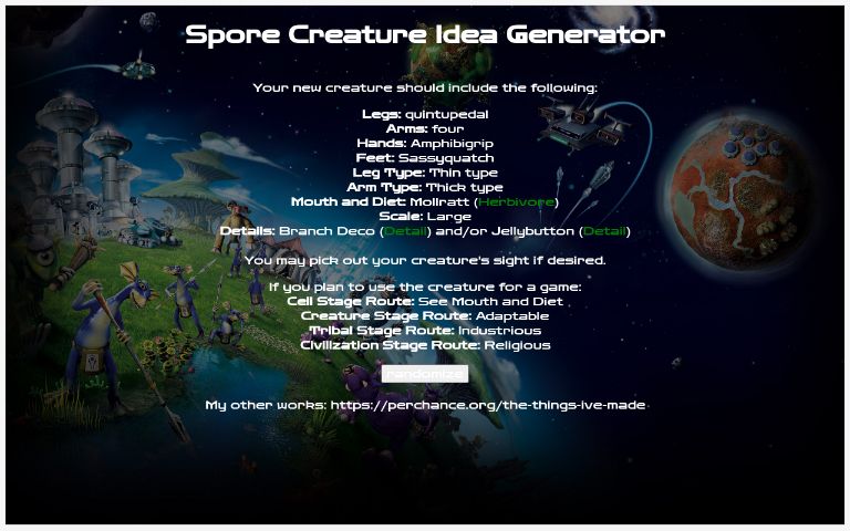 Spore Creature Idea Generator