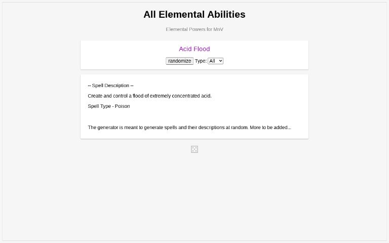 All Elemental Abilities ― Perchance Generator