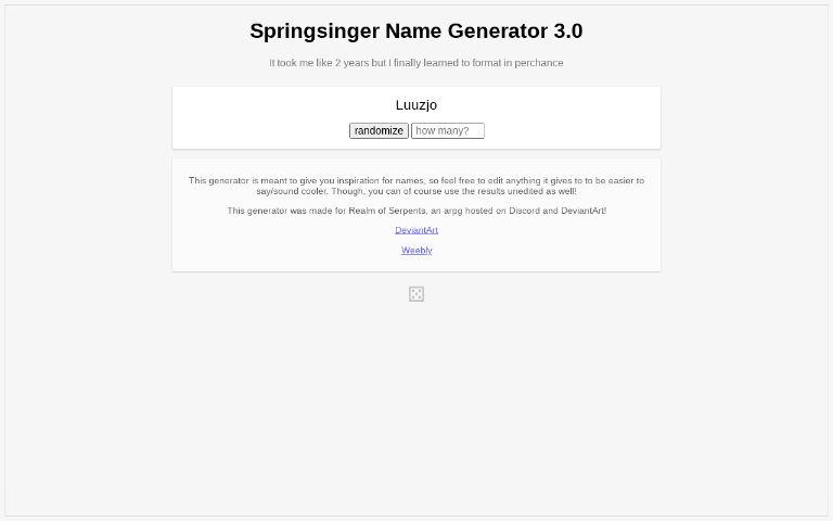 Springsinger Name Generator 3.0