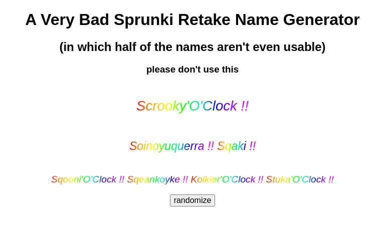 A Very Bad Sprunki Retake Name Generator