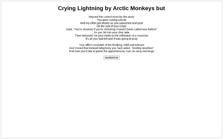 Crying Lightning by Arctic Monkeys but ― Perchance Generator