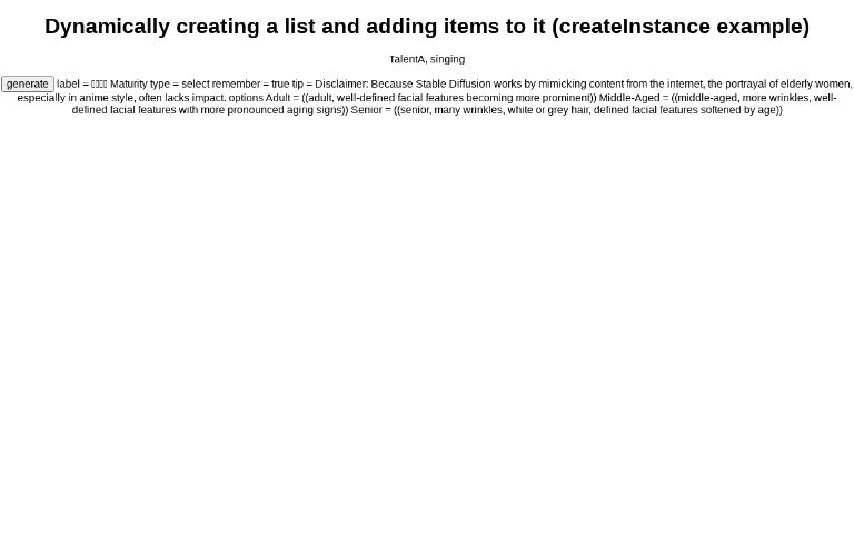 Dynamically creating a list and adding items to it (createInstance example) ― Perchance Generator