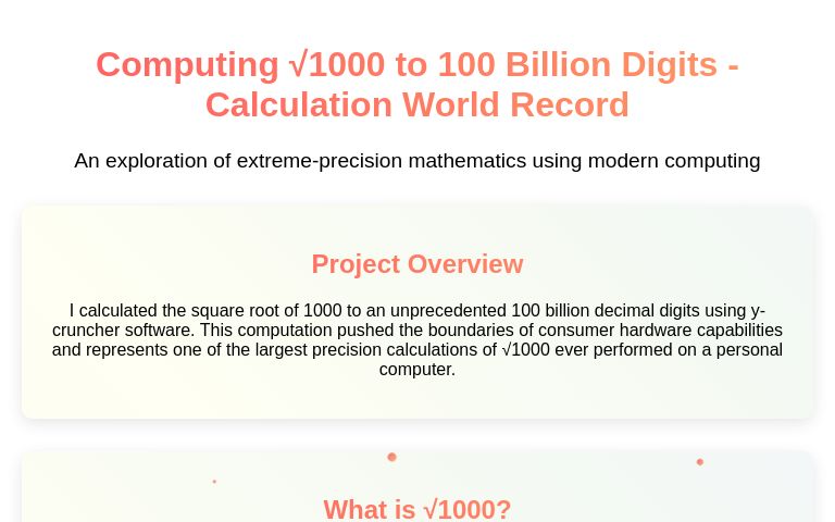 Computing √1000 to 100 Billion Digits - Calculation World Record ...